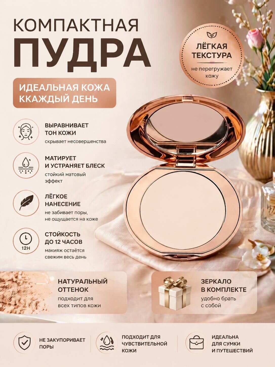 Стойкая консилерная пудра для макияжа и контроля жирности 0,8 г/3,4 г