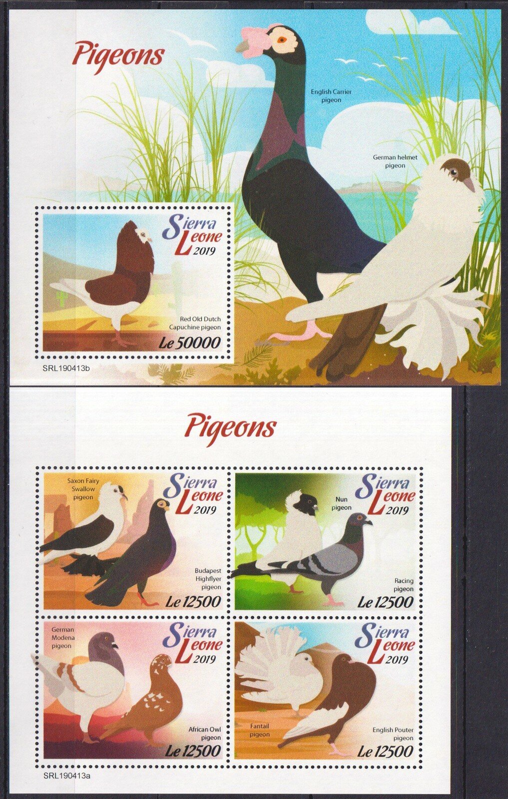 Марки 2019 год Sierra Leone Голуби Птицы Фауна #11004-007+Bl1723 Mnh