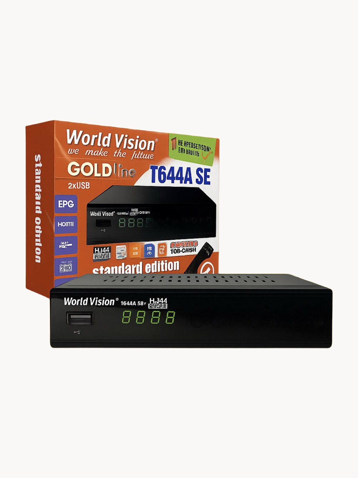 Телеприставка World Vision " T644A Fm", DVB-T/T2/C/, цифровая, с дисплеем, черная