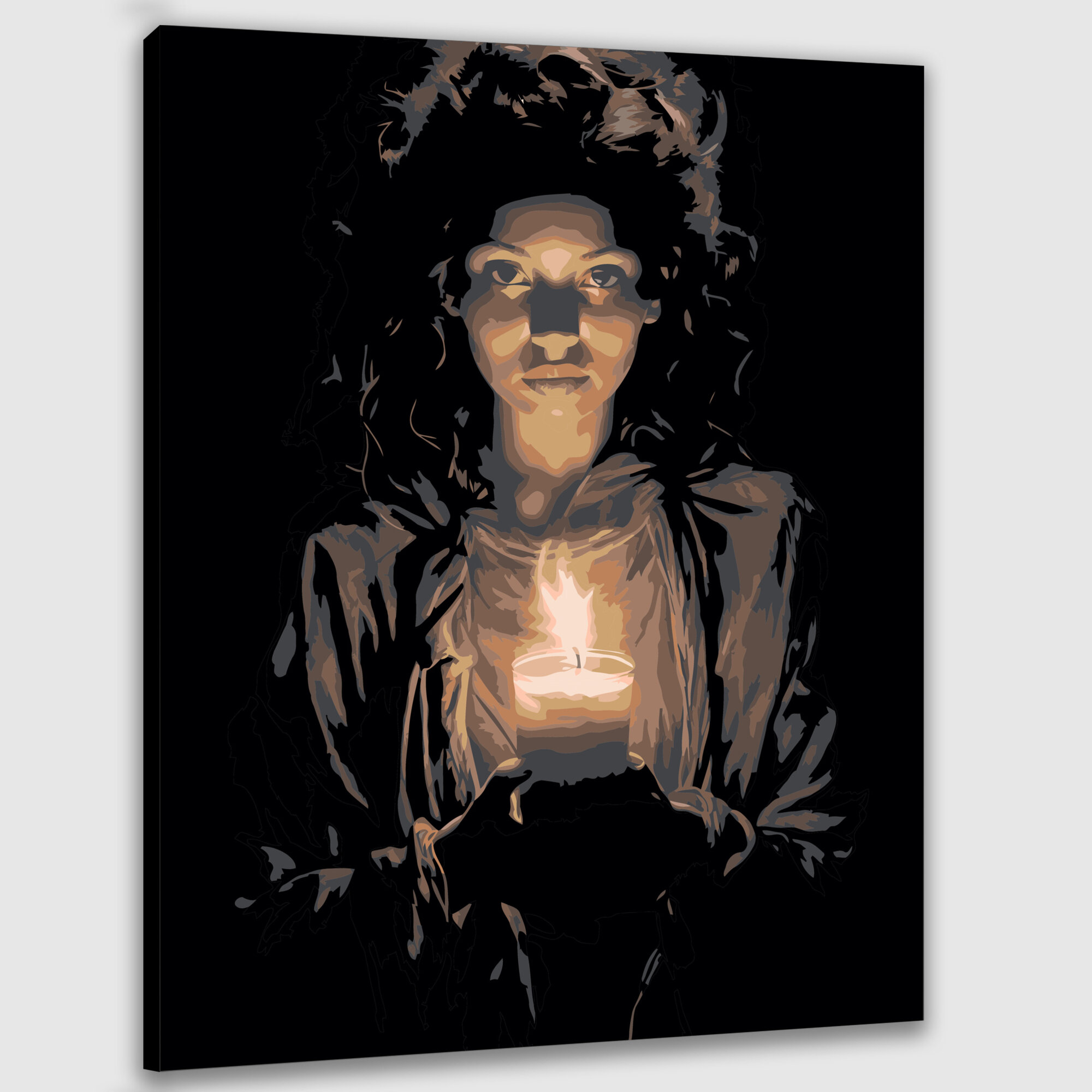 Картина по номерам 40x50 см, набросок, девушка, уголь, лицо, свет свечи, сердце, душа, искусство, замысловатые детали