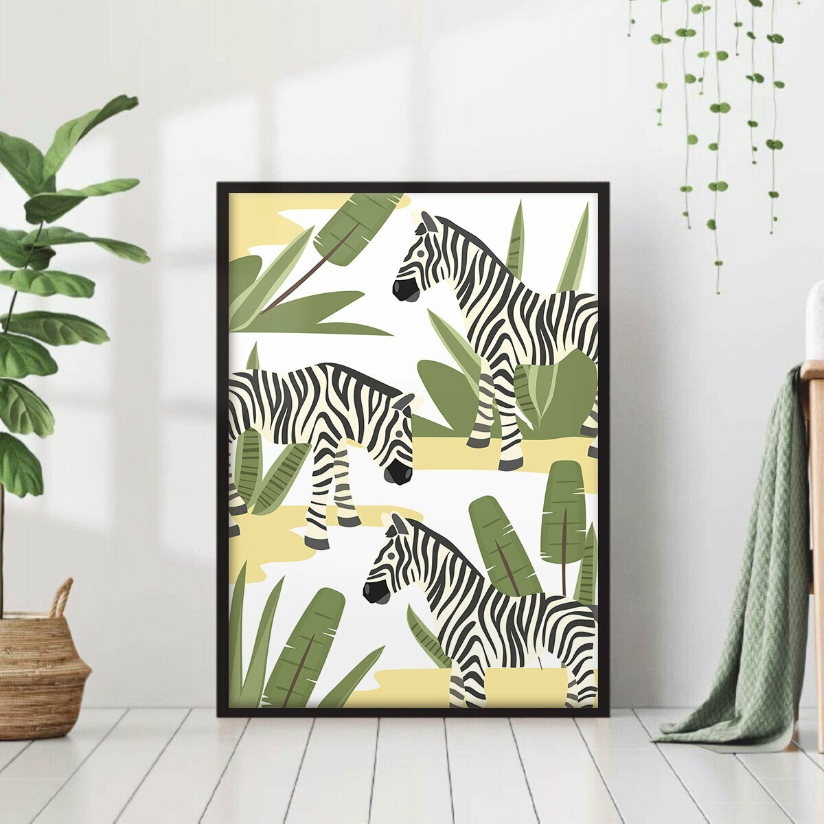 Постер "Зебры" 50x70 в черной рамке на стену для интерьера