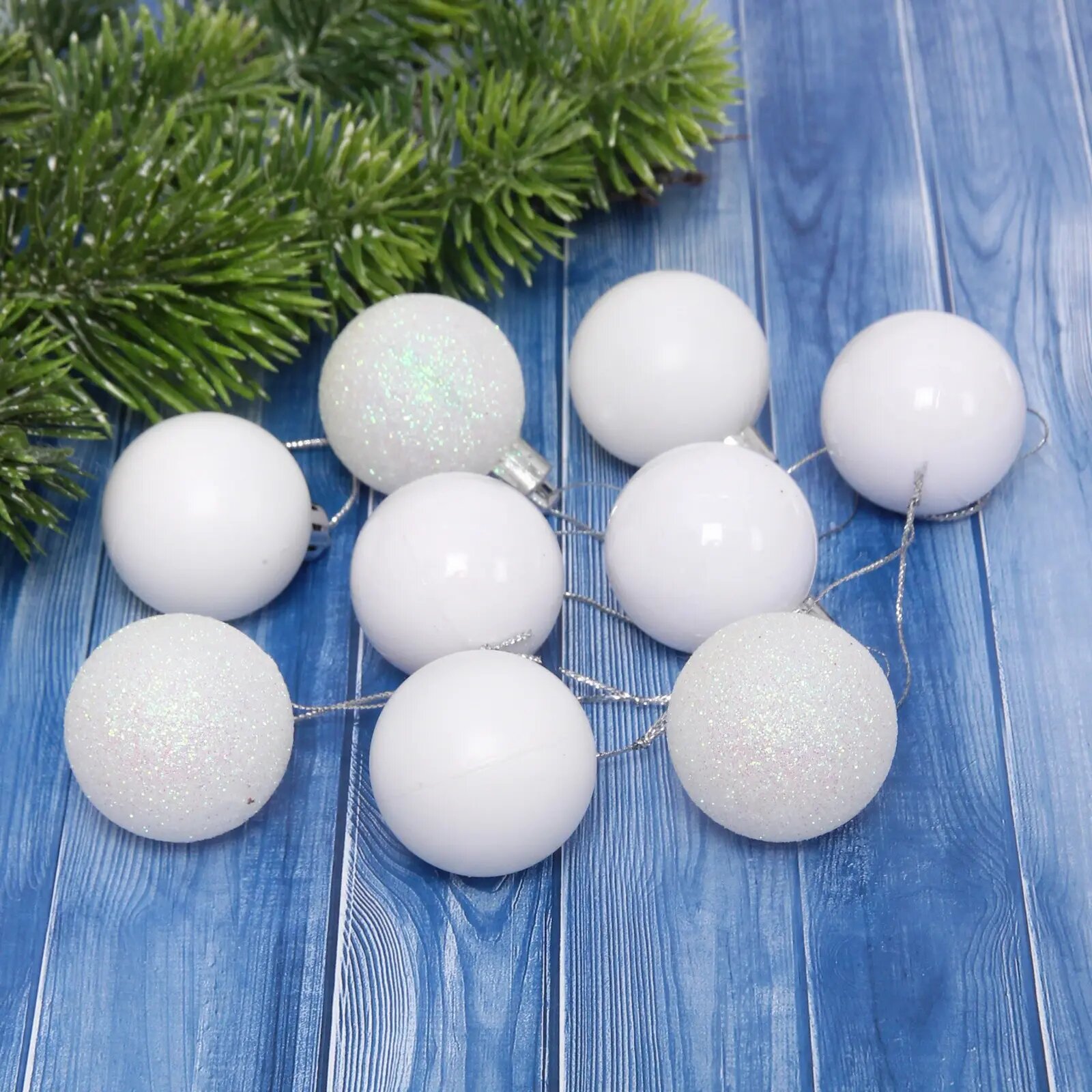 Новогодние шары 4 см (набор 24 шт) «Микс фактур», белый, пластик, для елки и декорирования