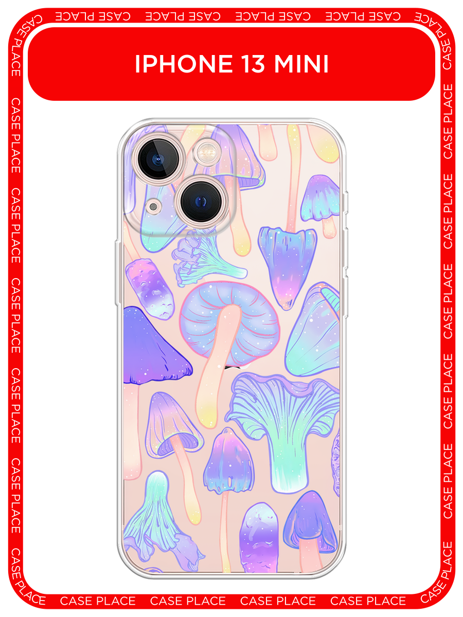 Чехол на Apple iPhone 13 mini / Айфон 13 мини с принтом Пастельные грибы, прозрачный