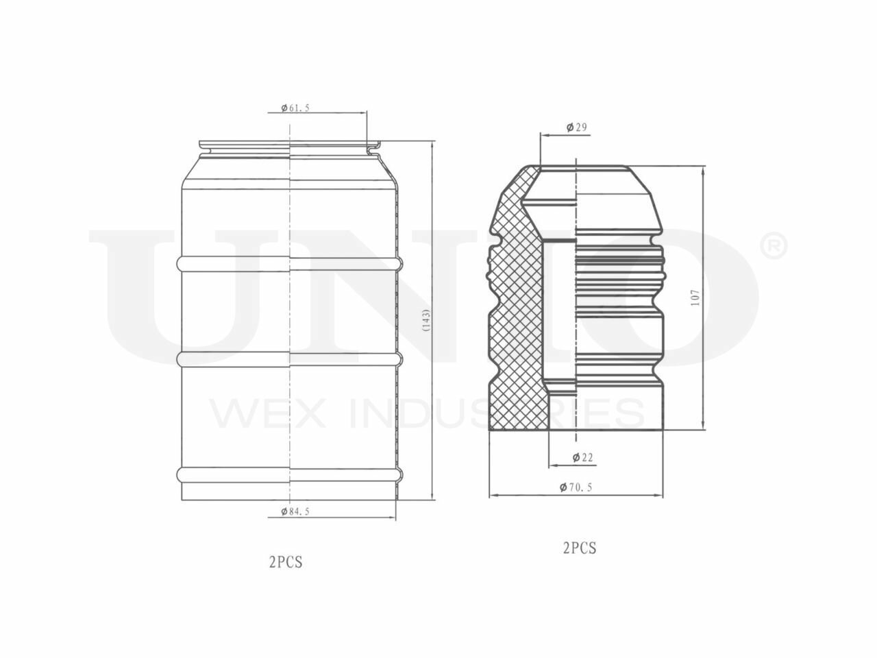 Комплект пыльник и отбойник (по 1 шт.), для Пежо Боксер I, II 94-, Ситроен Джампер Фиат Дукато (230, 290, Z) 82- Peugeot Boxer Citroen Jumper Fiat Ducato 82- артикул DUC-50099 производителя UNIO