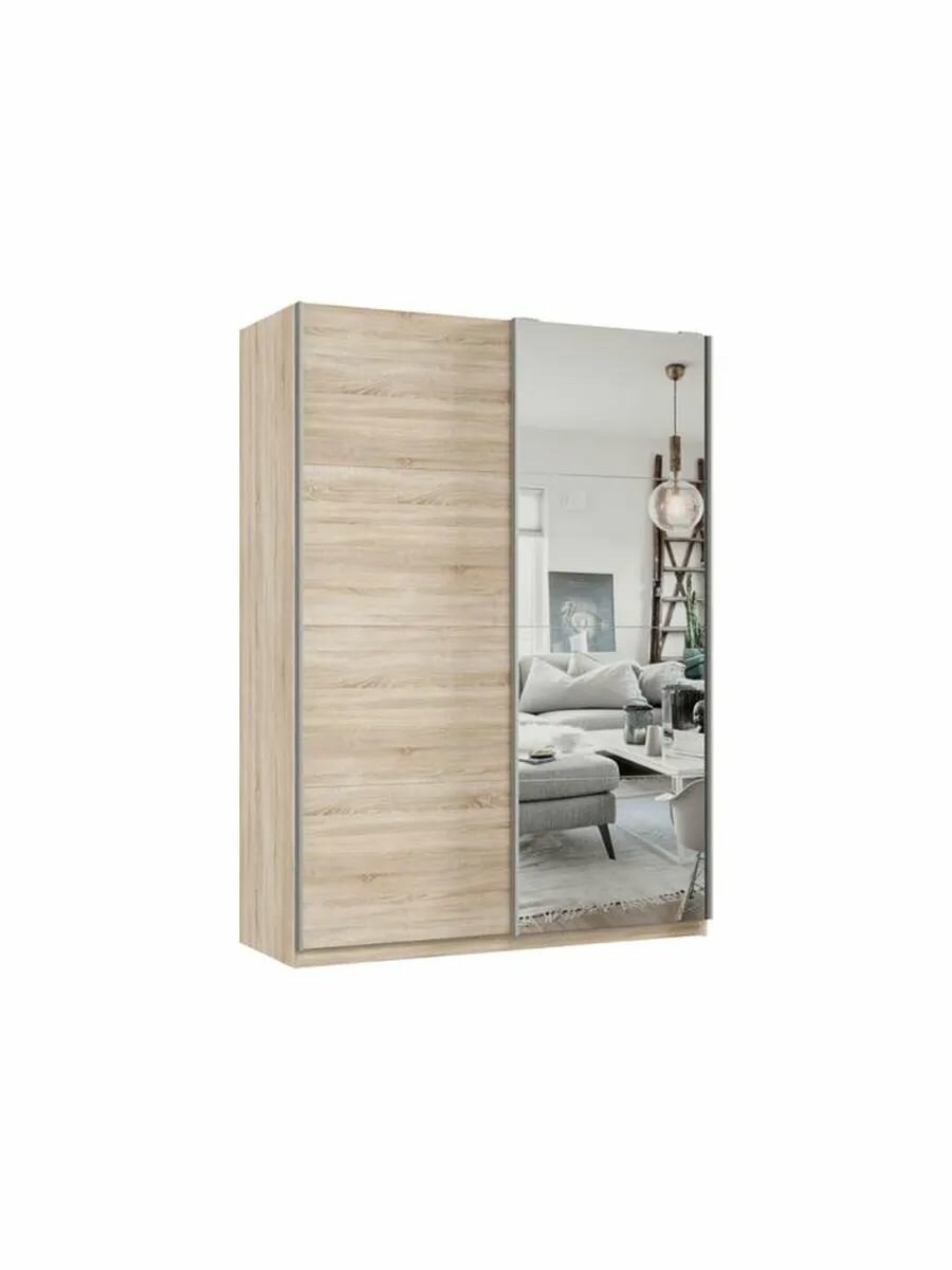 Шкаф-купе для одежды и хранения вещей Смарт со штангой, с полками, с зеркалом, 160х60х240 см, Дуб Сонома