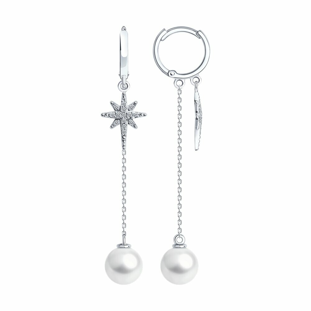 Серьги с подвесками, белое золото, 585 проба