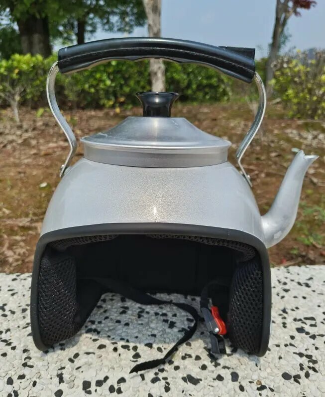 Мотошлем "Чайник", серебристый, белый, защита головы и лица, унисекс