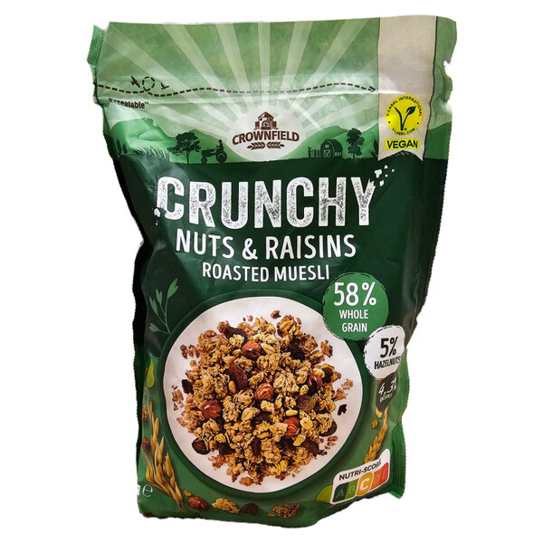 Мюсли Crownfield Сrunchy с фундуком и изюмом 350 гр (из Финляндии)