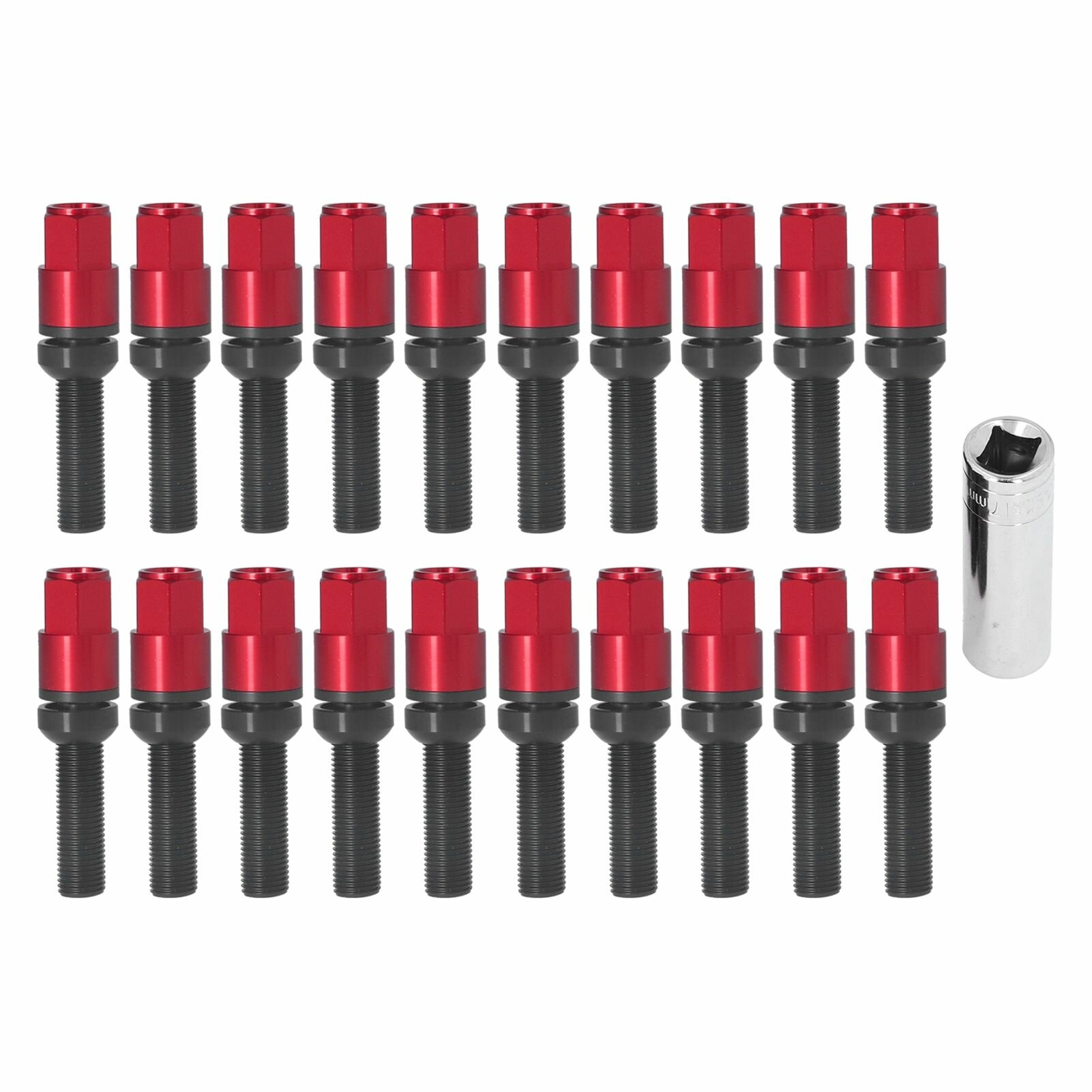 Болты колесные M14x1.5, сфера 33мм, длина 45мм, алюминиевая крышка, красные, для BMW