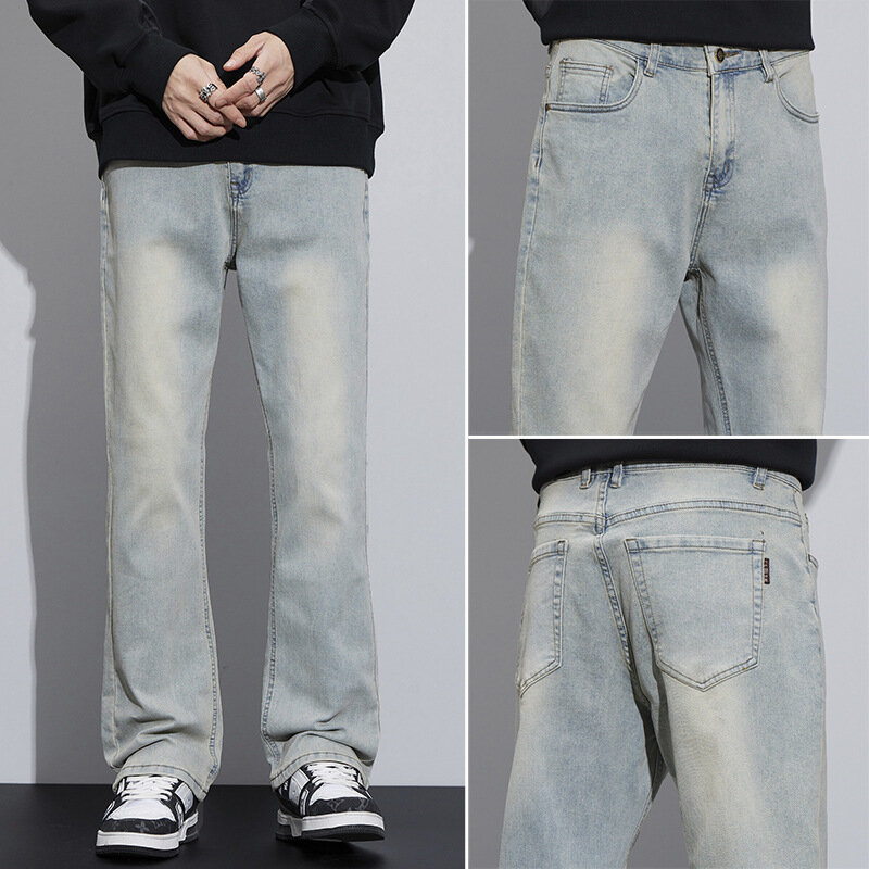 Охоты Брюки JYL Чистый цвет Брюки Мужские джинсы Лето тонкий дырявый широкий прямой свободный