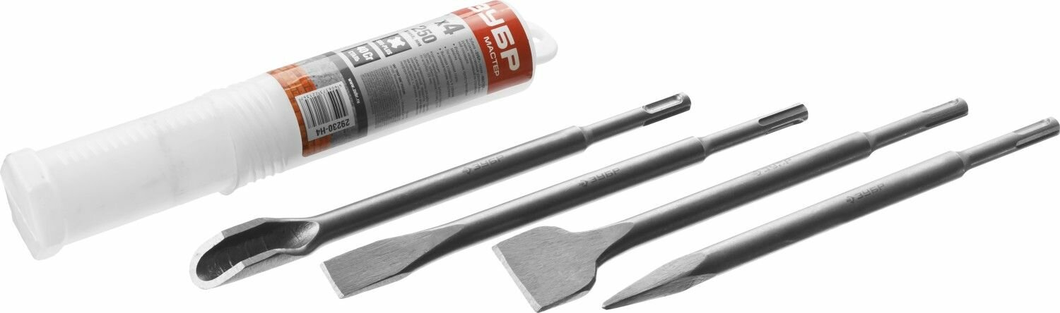 Набор зубил ЗУБР SDS-Plus, 4 шт, 250 мм, 29230-Н4 29230-H4