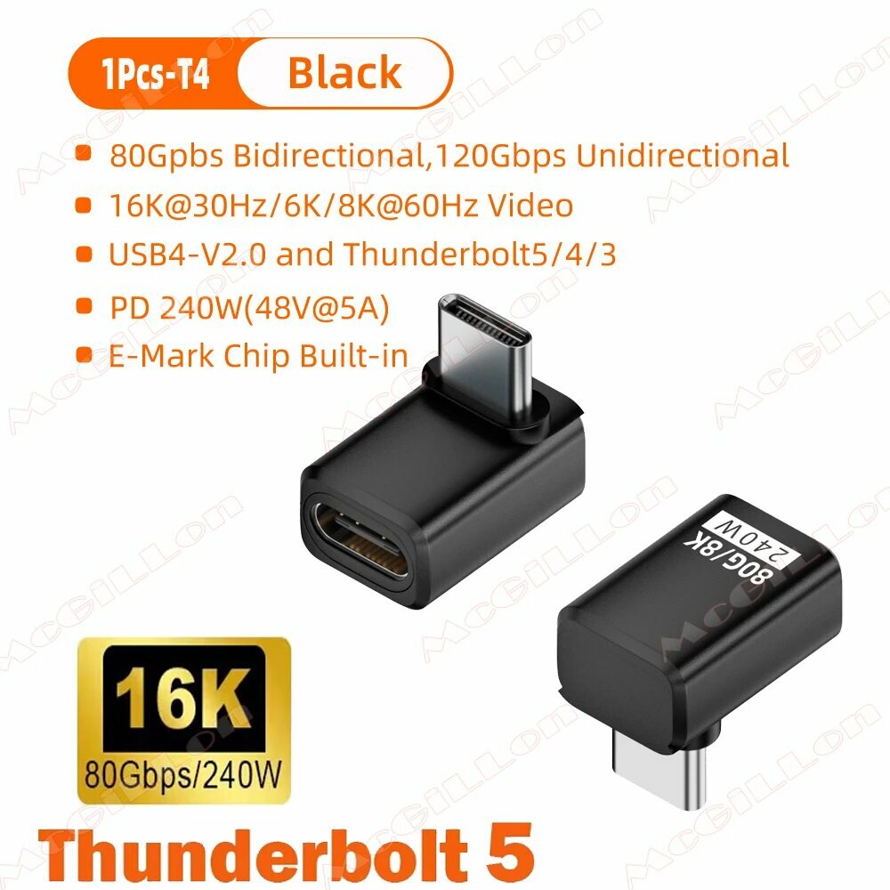 Thunderbolt 5 PD240W USB4 V2.0 Type-C To Type C Адаптер 1Pcs-T4 Black
