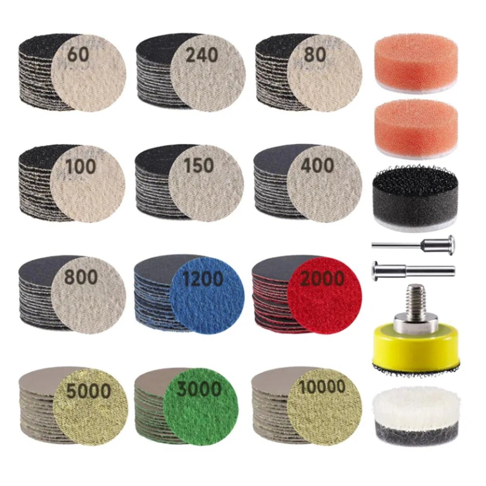 188 шт. 1-дюймовый шлифовальный диск с крючком и петлей, зернистость 60–10000, влажная и сухая наждачная бумага с хвостовиком 1/8 дюйма 1/4 дюйма для авто, ювелирных изделий из дерева, металла MiXed