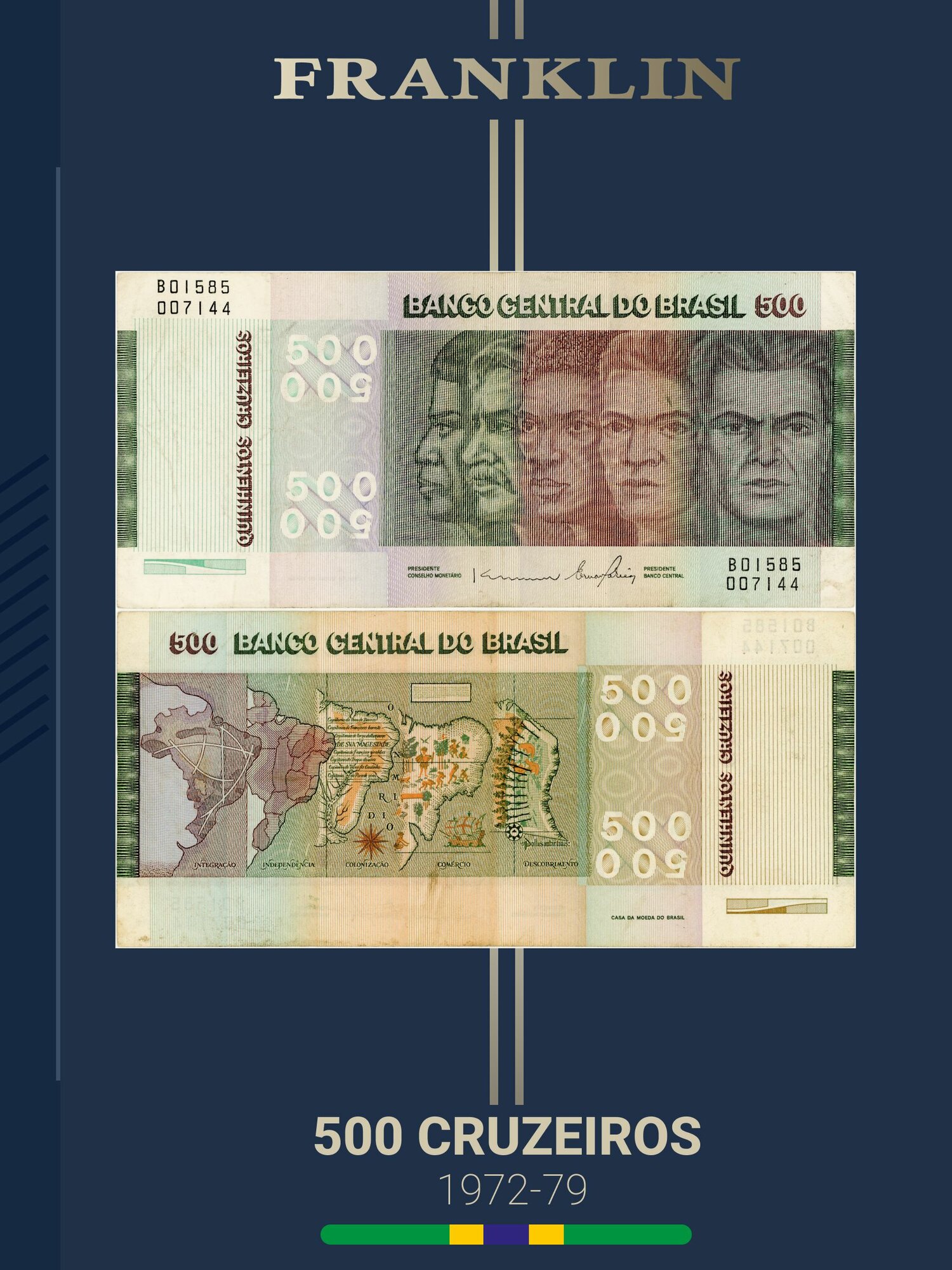 Банкнота Бразилия 500 крузейро 1972-1979 годы Fine-Very Fine (F - VF) Pick-196