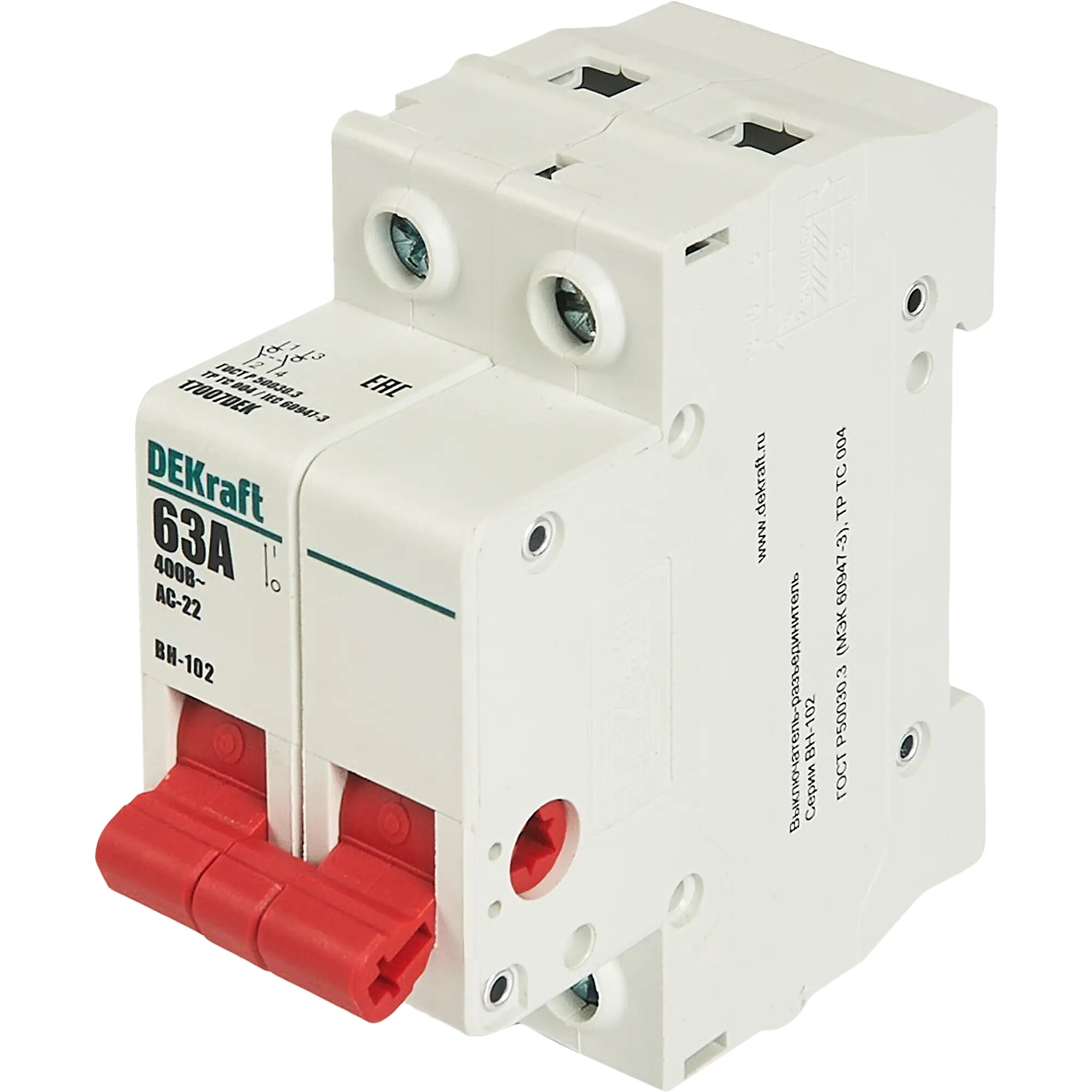 Dekraft ВН-102 Выключатель-разъединитель 2P 63 А, номинал 63 А, код 17007DEK для щитков