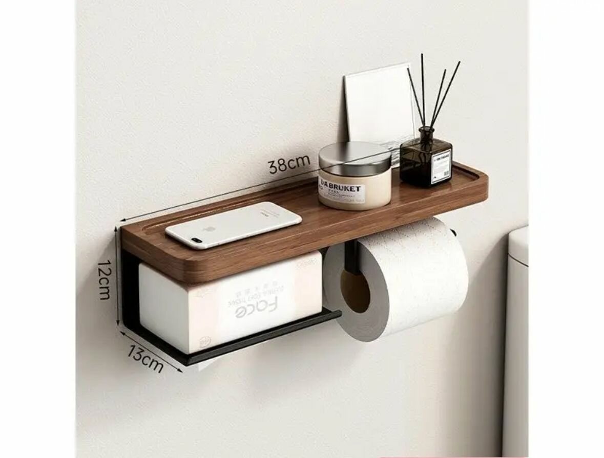 Двойной держатель для туалетной бумаги с полочкой, Простая установка, без сверления, настенный