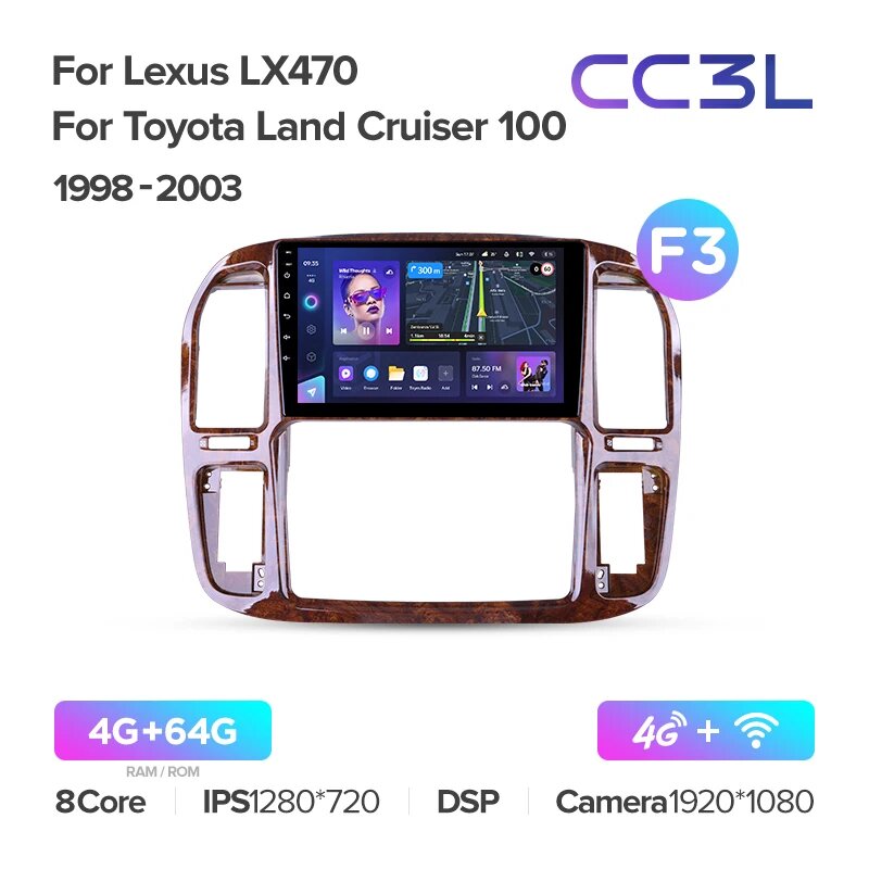 TEYES Тиайс CC3L WIFI Штатная магнитола For Лексус ЛХ 470 J100 For Тойота Ленд Крузер 100 For Lexus LX470 For Toyota Land Cruiser LC 100 1998 - 2003 36EQ 2DIN автомагнитола 2 DIN DVD автомобиля головное устройство LX470 CC3L 64G-F3