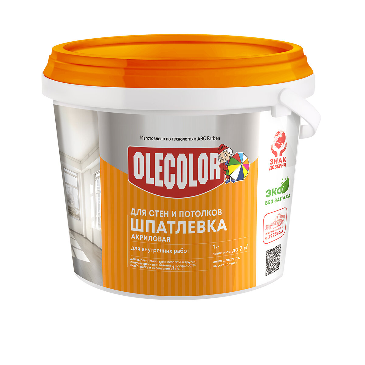 Шпатлевка для внутренних работ Olecolor, акриловая, 1,8 кг, белая