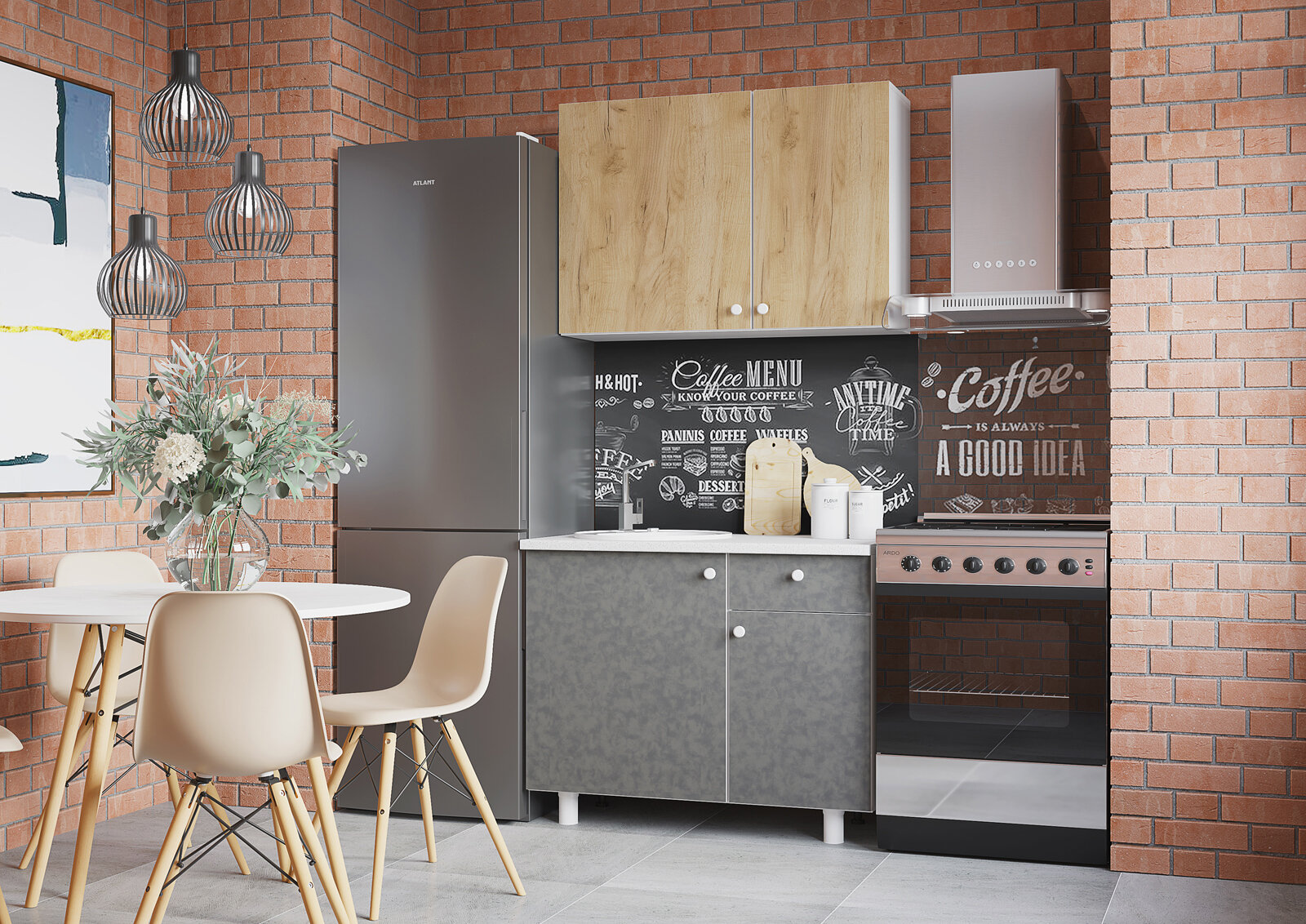 Кухня POINT 100 Крафт золотой/ Бетон, столешница в комплекте