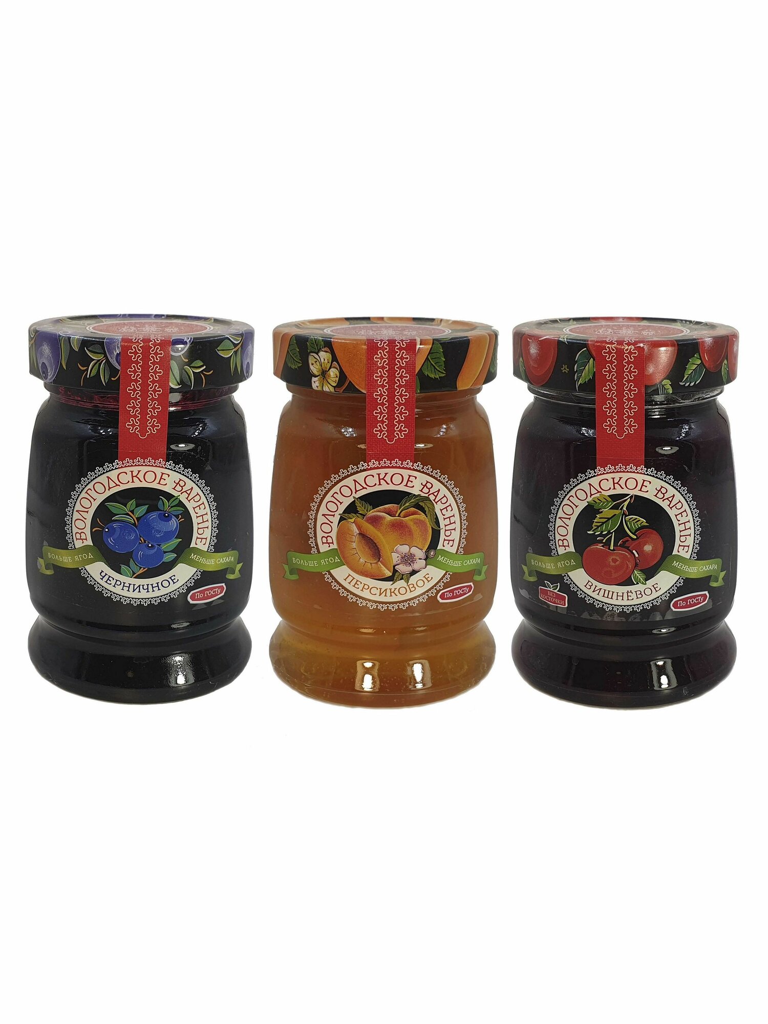 Варенье "Вологодское", набор (персик, черника, вишня) 3 баночки по 370 г