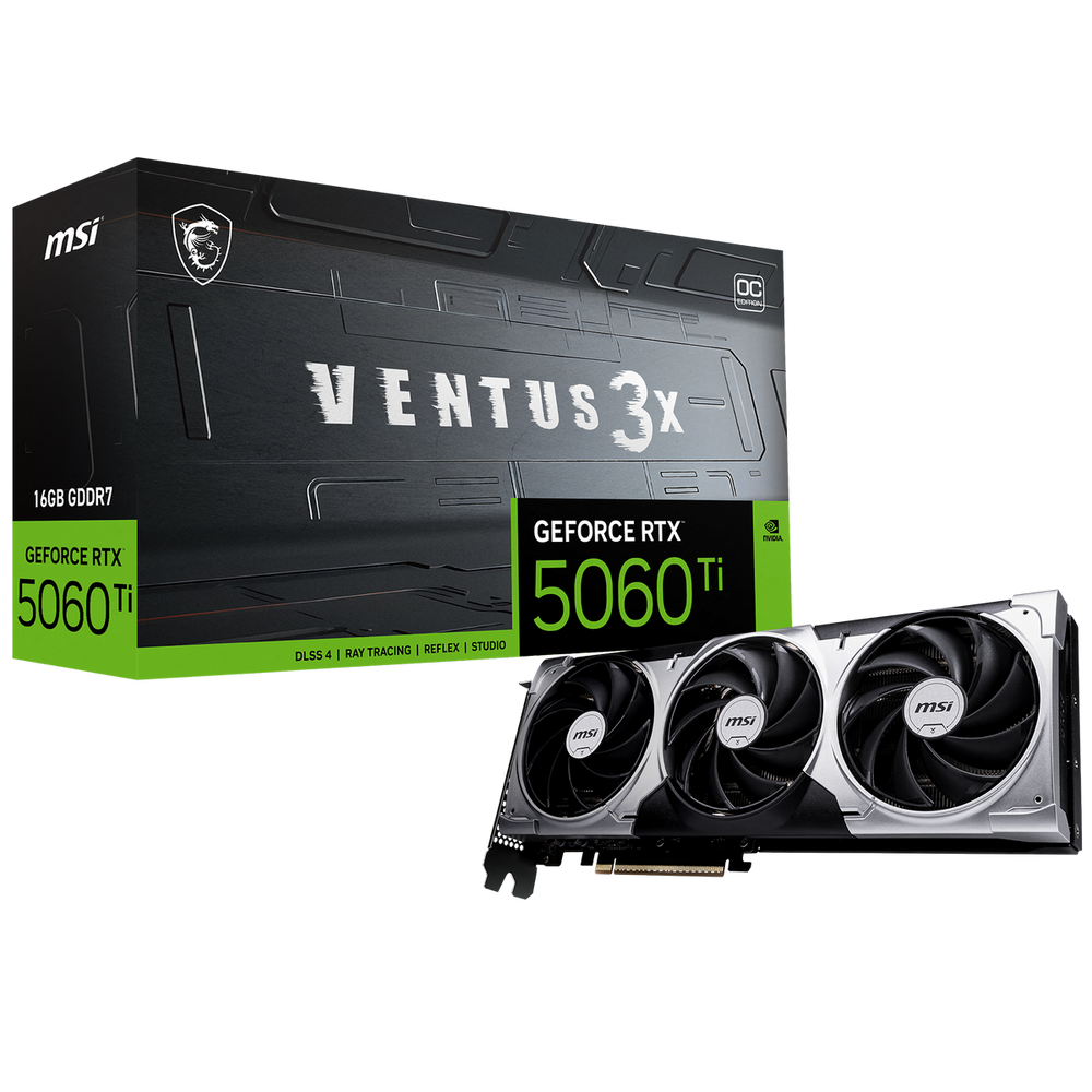 Видеокарта MSI RTX5060Ti VENTUS 3X OC 16GB GDDR7 128bit 3xDP HDMI 3FAN RTL