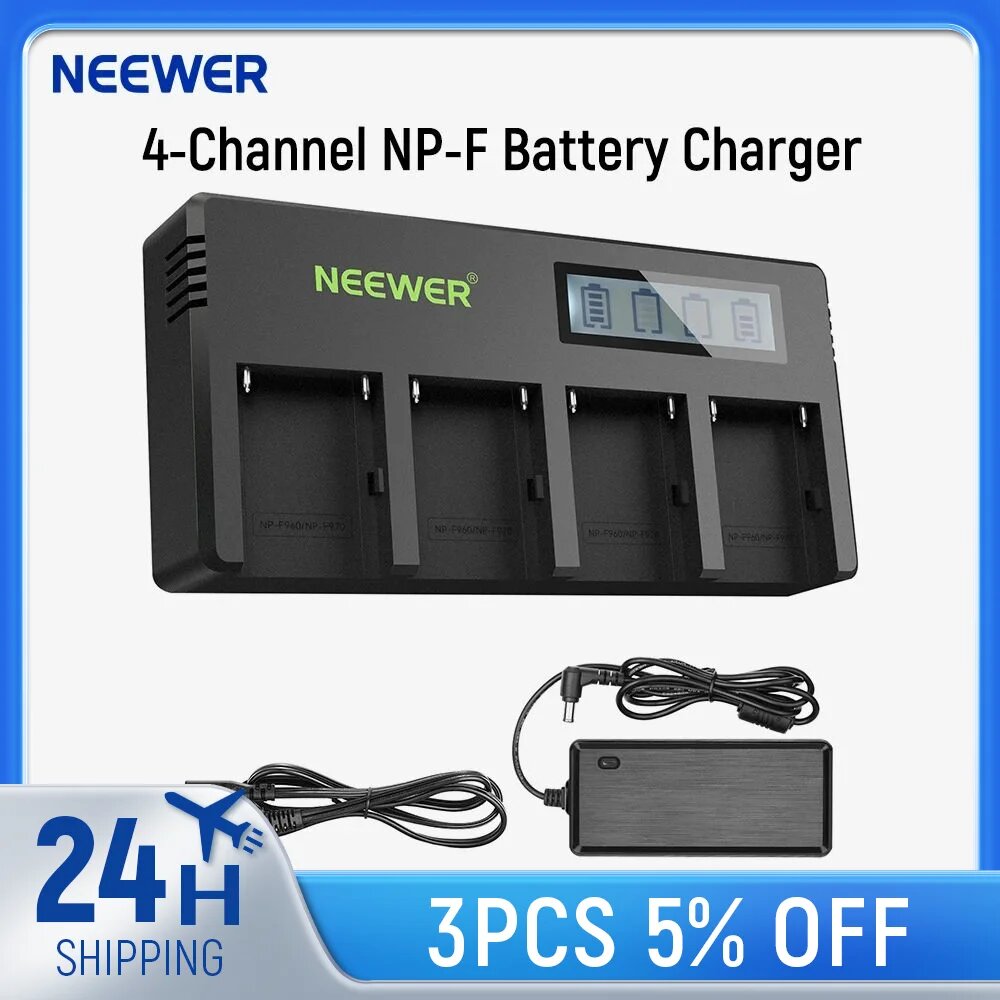 4-канальное зарядное устройство Neewer NP-F с ЖК-экраном и адаптером питания для литий-ионных аккумуляторов видеокамер Sony