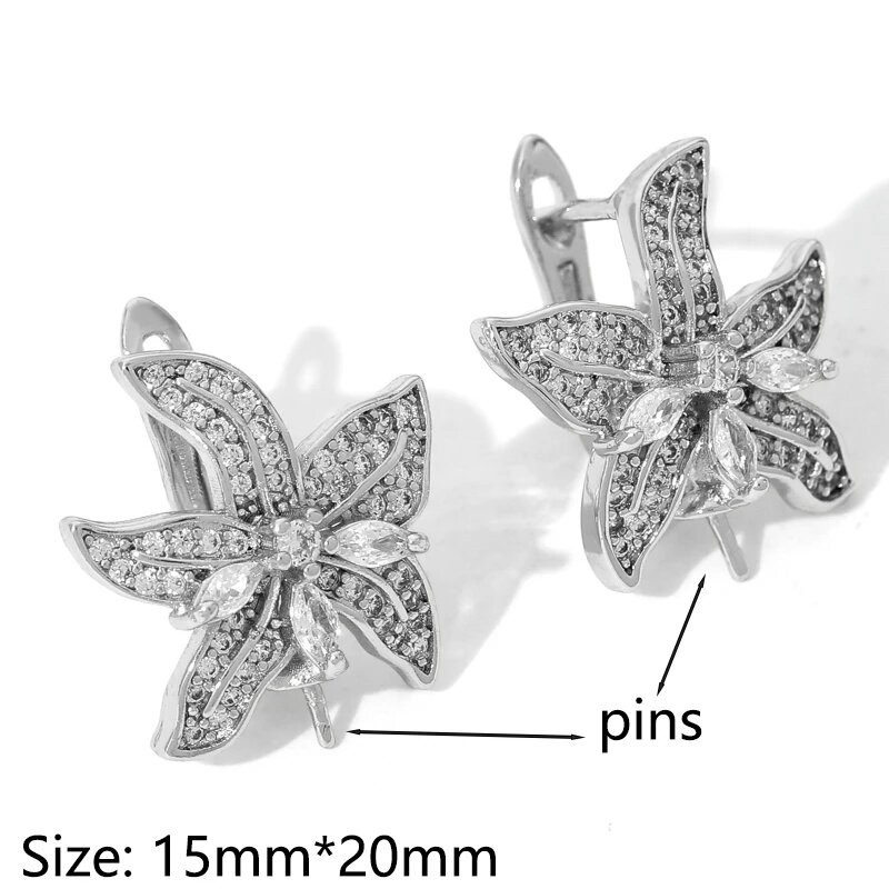 Сережки-клипсы с цветком, Rhodium plated, 15*20 мм