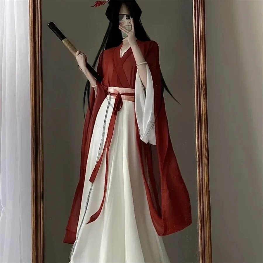 Красное платье ханьфу из полиэстера и хлопка Красный, XL, Red outfits(3pcs)