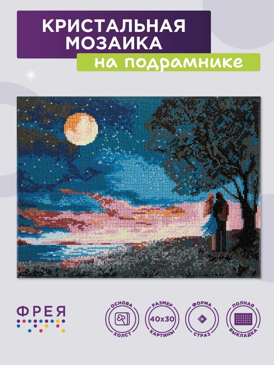Алмазная (кристальная) мозаика с холстом на подрамнике "фрея" ALPD-276 "Встреча под луной" 40 х 30 см