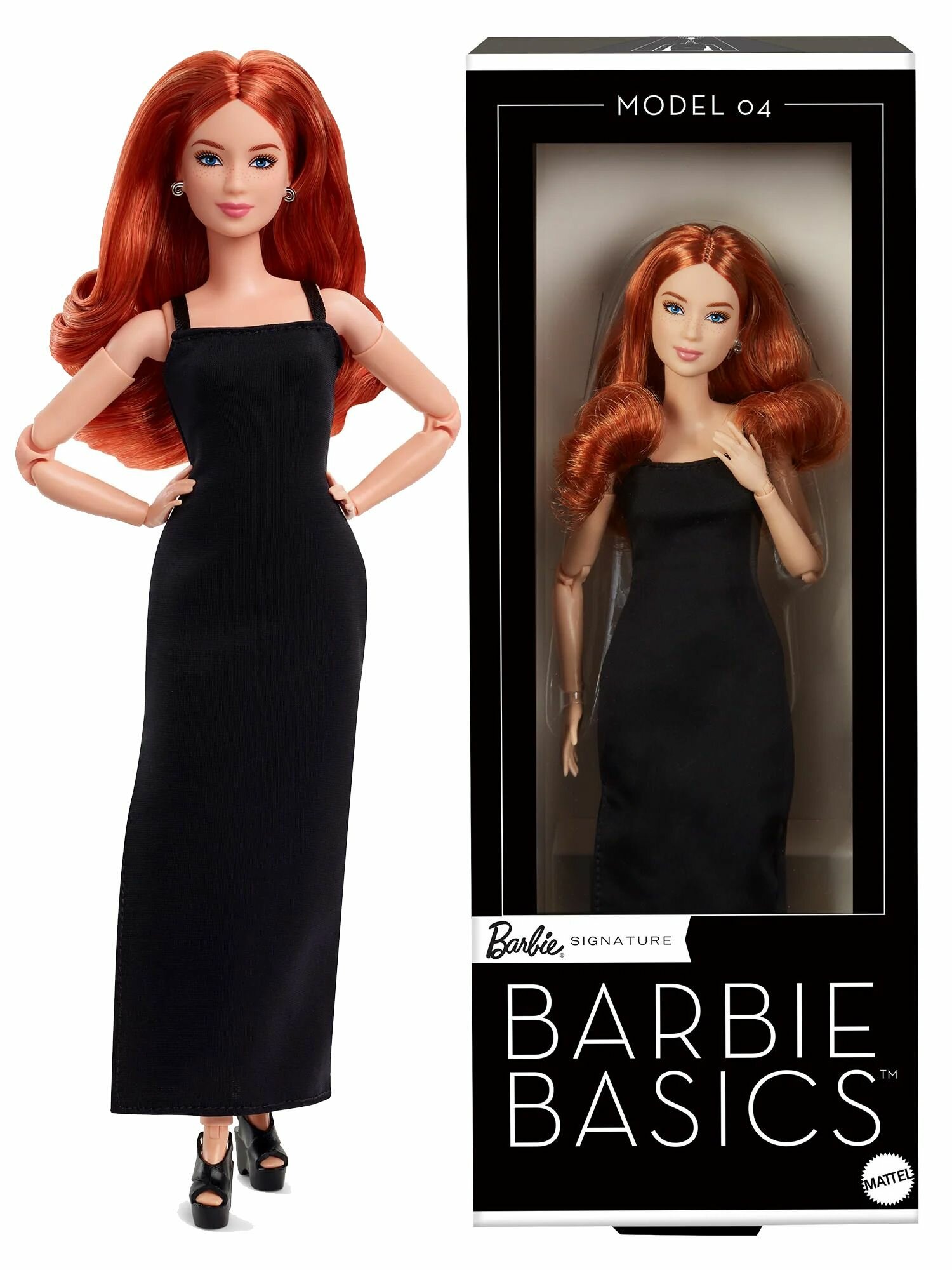 Кукла Barbie, Коллекционная кукла Basics Model 04, Рыжие вьющиеся волосы, черное мини-платье