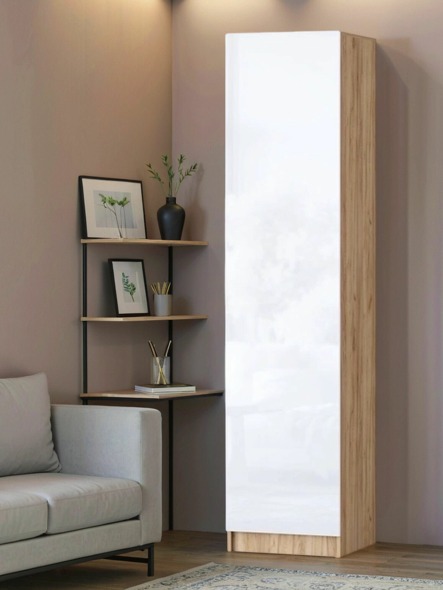 Шкаф-пенал "Артек" Белый глянец/Дуб крафт золотой