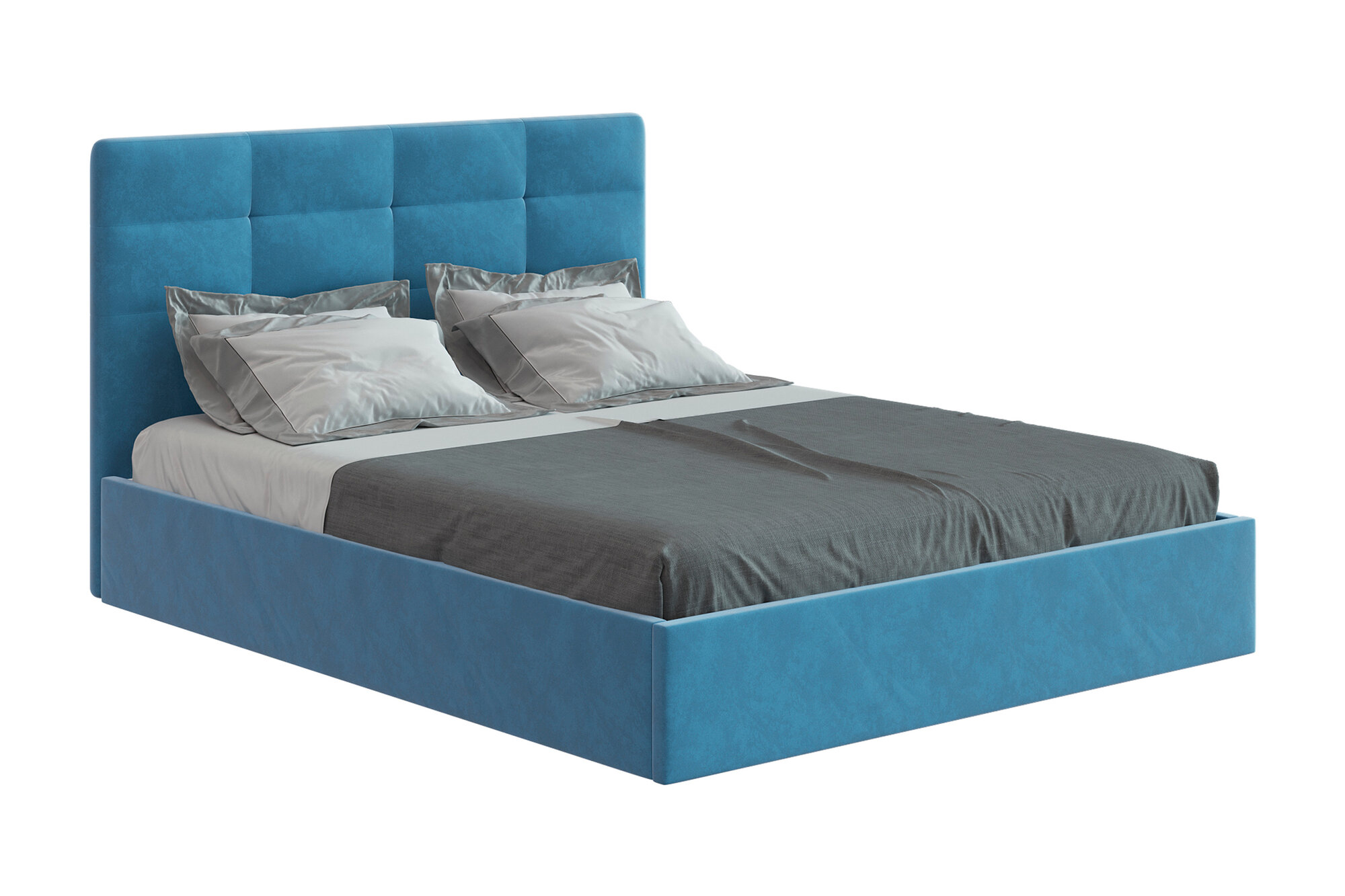 Кровать с мягким изголовьем Нонтон Диана велюр синий 214.1х189.4х110.3 см