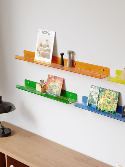 Настенная полка подвесная оранжевая длинная прозрачная Riply 60х15