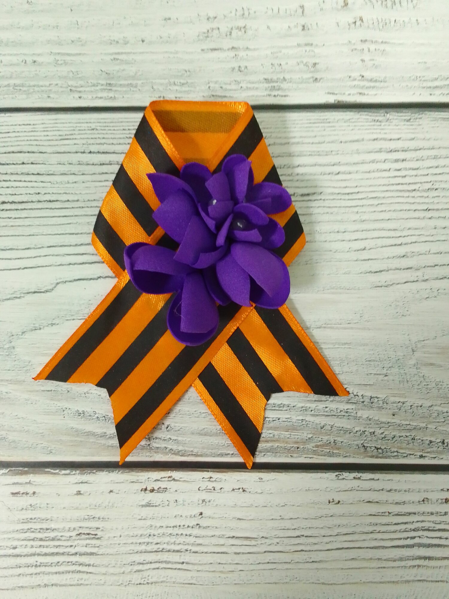 Значок "Георгиевская лента", атлас, ручная работа, 11 см x 8 см