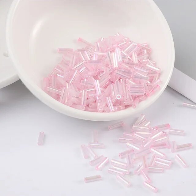 Прозрачные стеклянные бусины-трубочки Lucky Sewing 2*6 мм Розовый, AB Light Pink