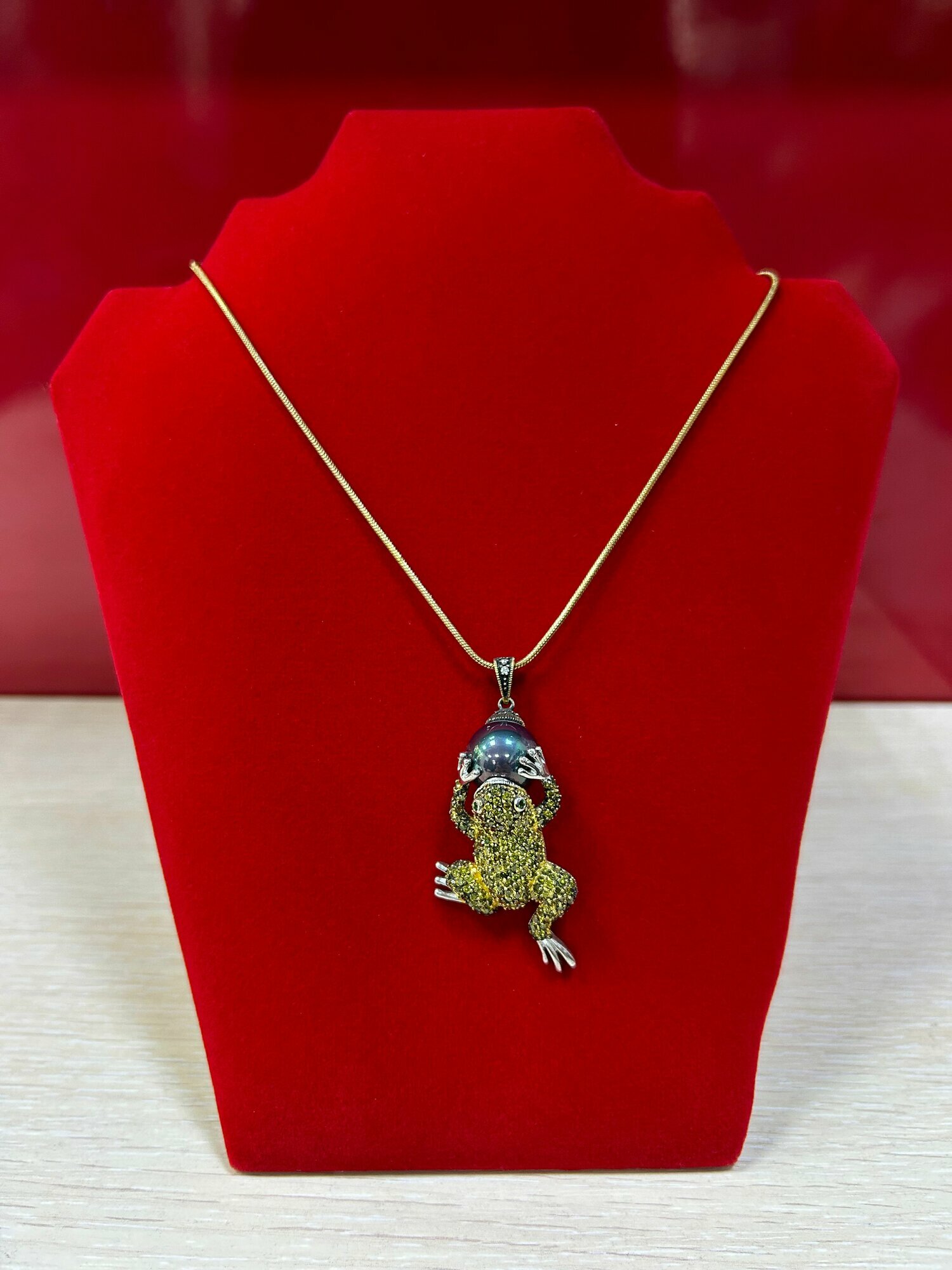 Колье, жемчуг имитация, фианит