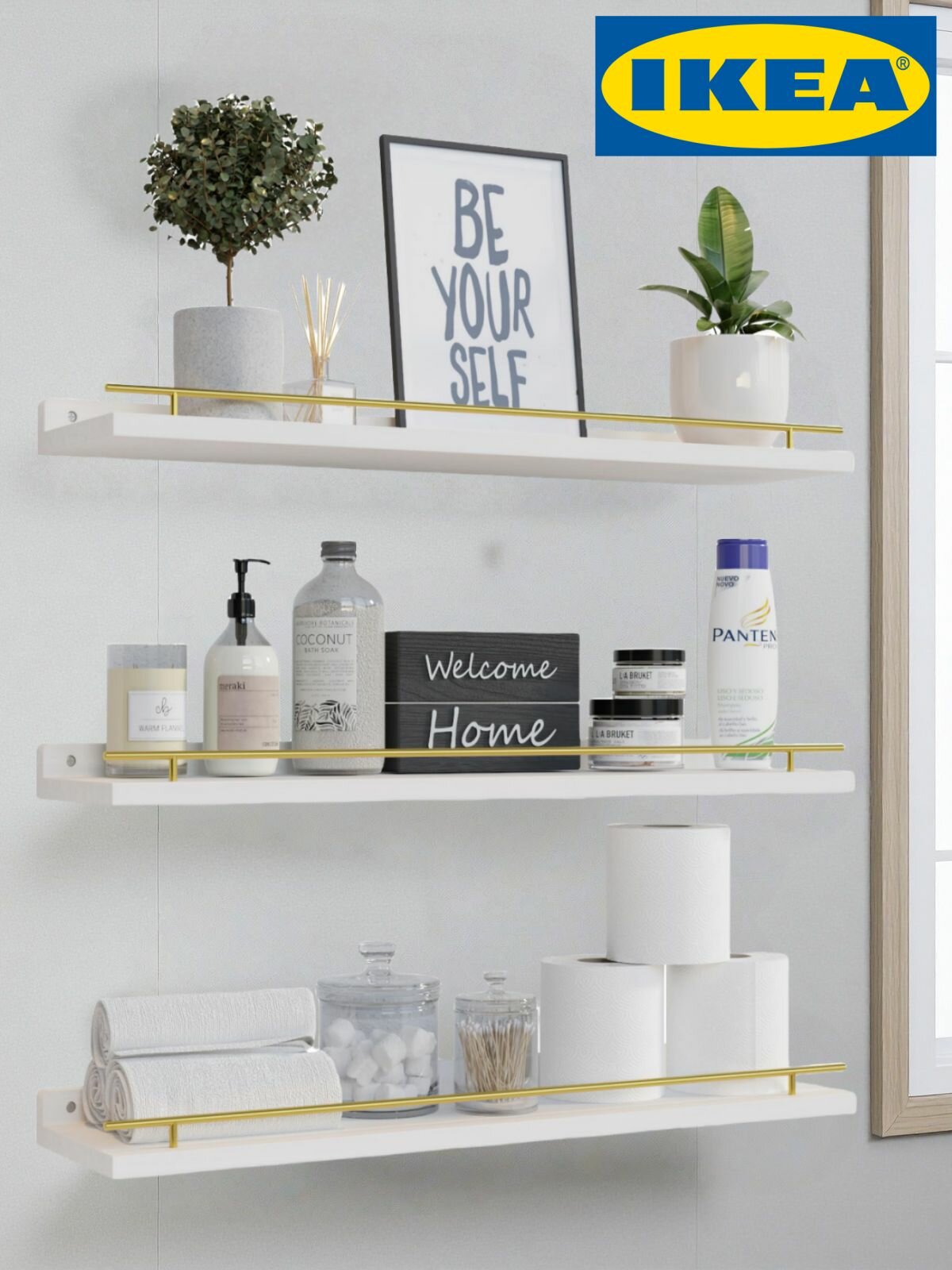 Полка настенная IKEA белая, 40*15 см, подходит для деревянных выступов в комнатах, кухнях, ванных комнатах и коридорах со скрытым креплением 1 шт.