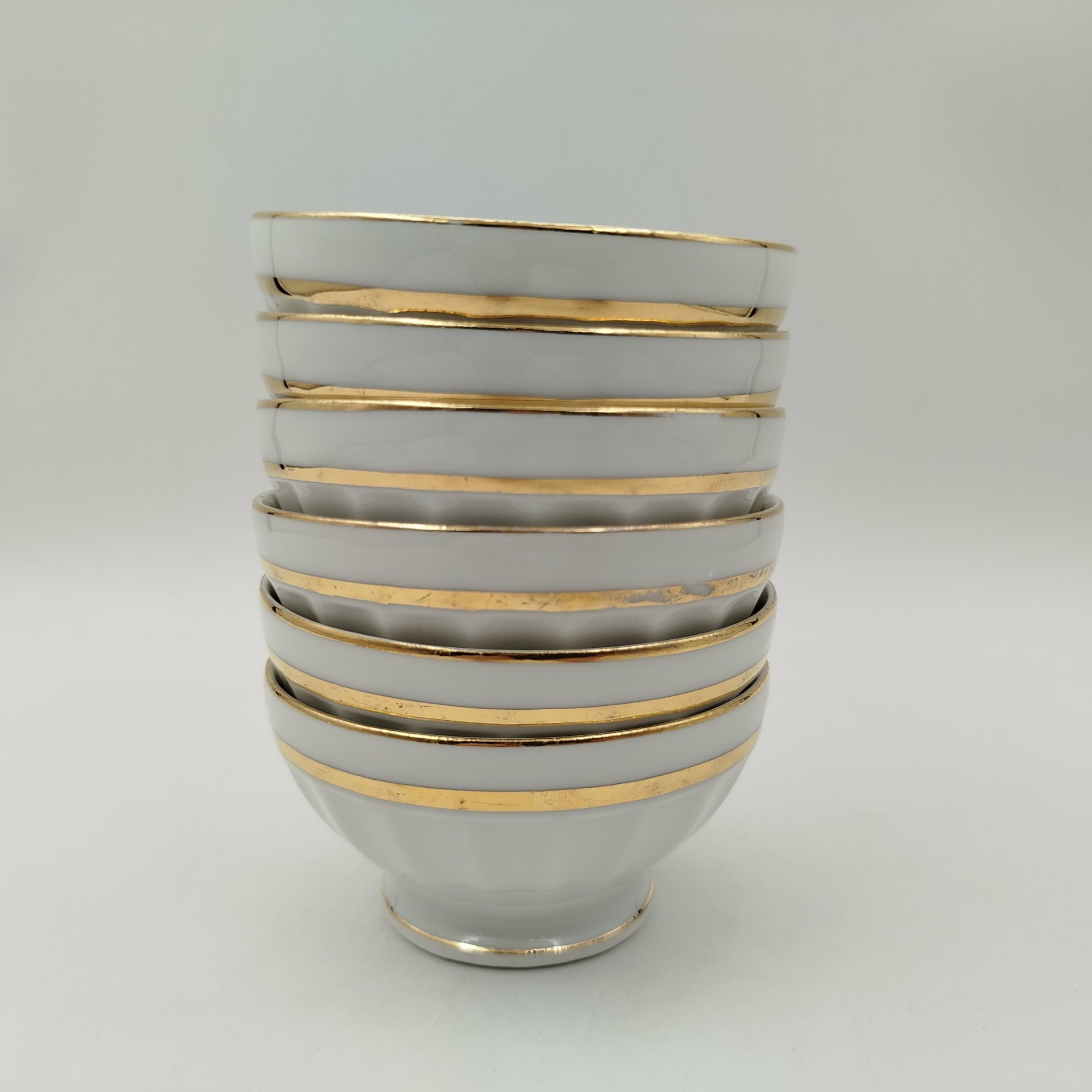 Набор из 6-ти пиал (розеток) с лаконичным декором, LPN, фарфор, золочение, Limoges