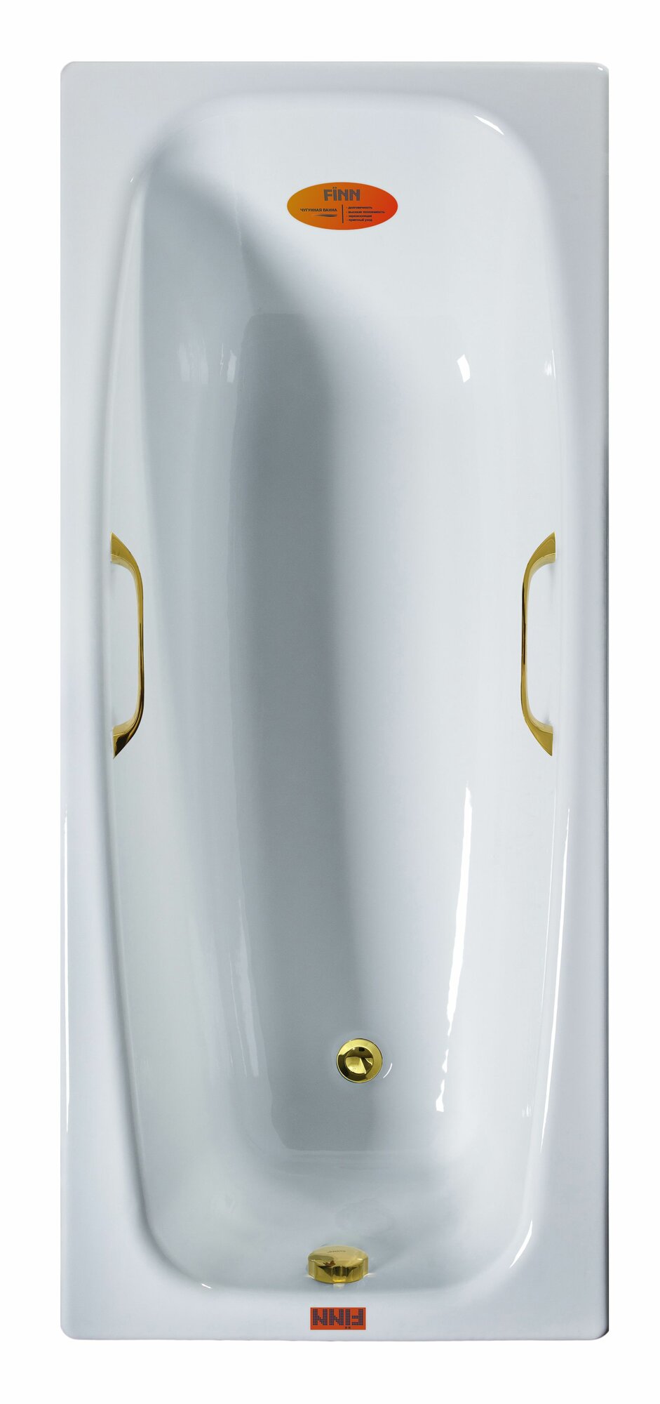 Чугунная ванна Finn Standart 170x70x40 с квадратными золотыми ручками
