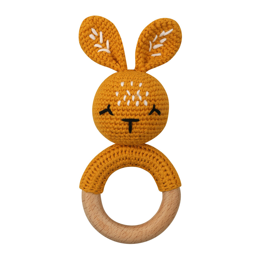 Детские Погремушки Игрушки Cartton Rabbit Вязание крючком Деревянные кольца Погремушки Поделки Прорезывания зубов