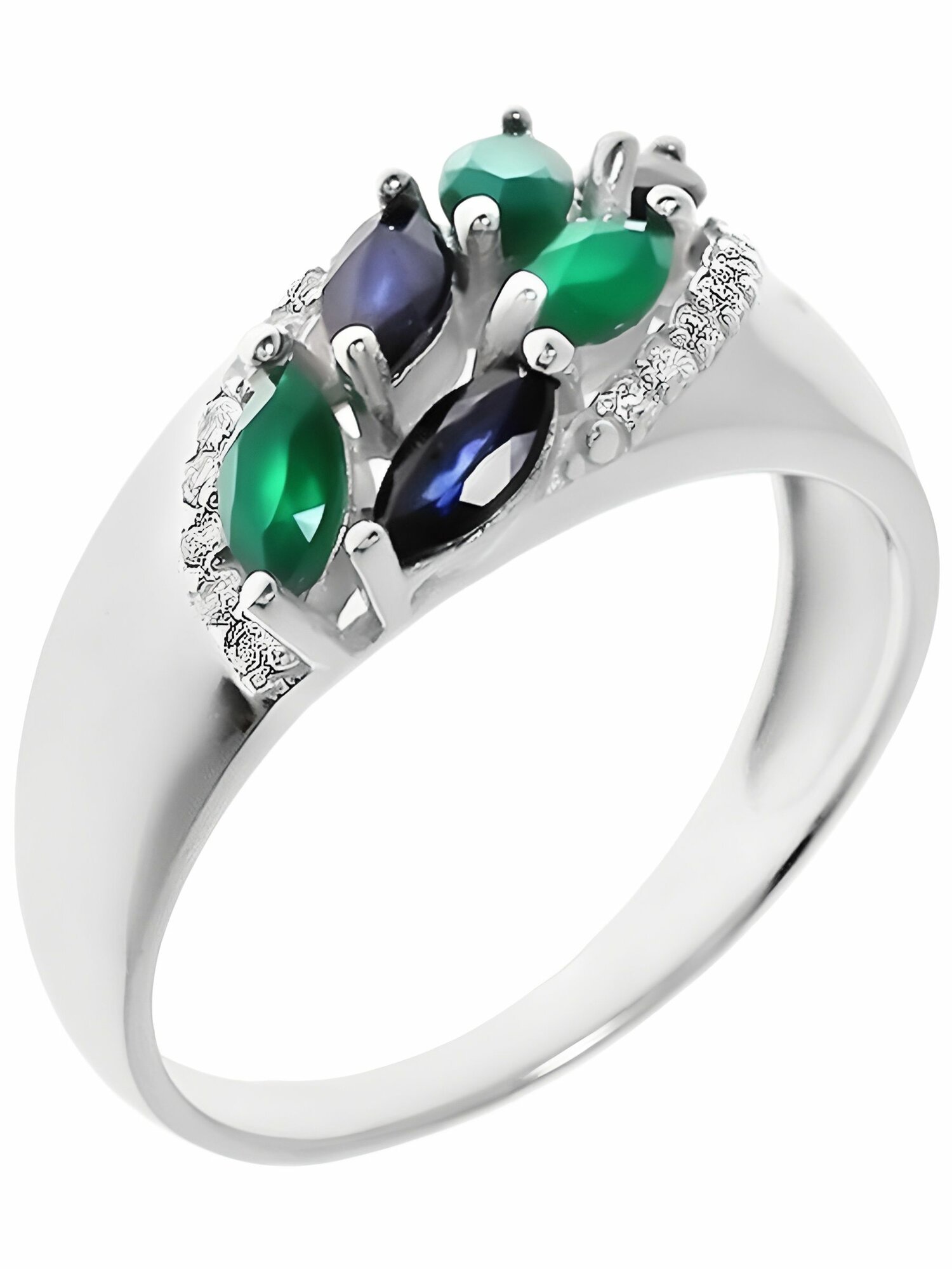 Кольцо тонкое, серебро, 925 проба, родирование, сапфир, фианит