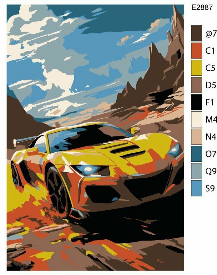 Детская картина по номерам E2887 "Спортивные машины. Желтая гонка" 20x30