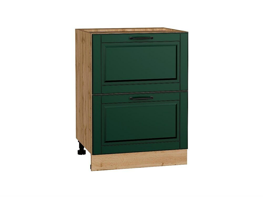 VVT Кухонный Шкаф нижний с 2-мя ящиками Дублин Дуб Вотан, Special Green, каркас ЛДСП Дуб Вотан, фасад МДФ Special Green, 816*600*478