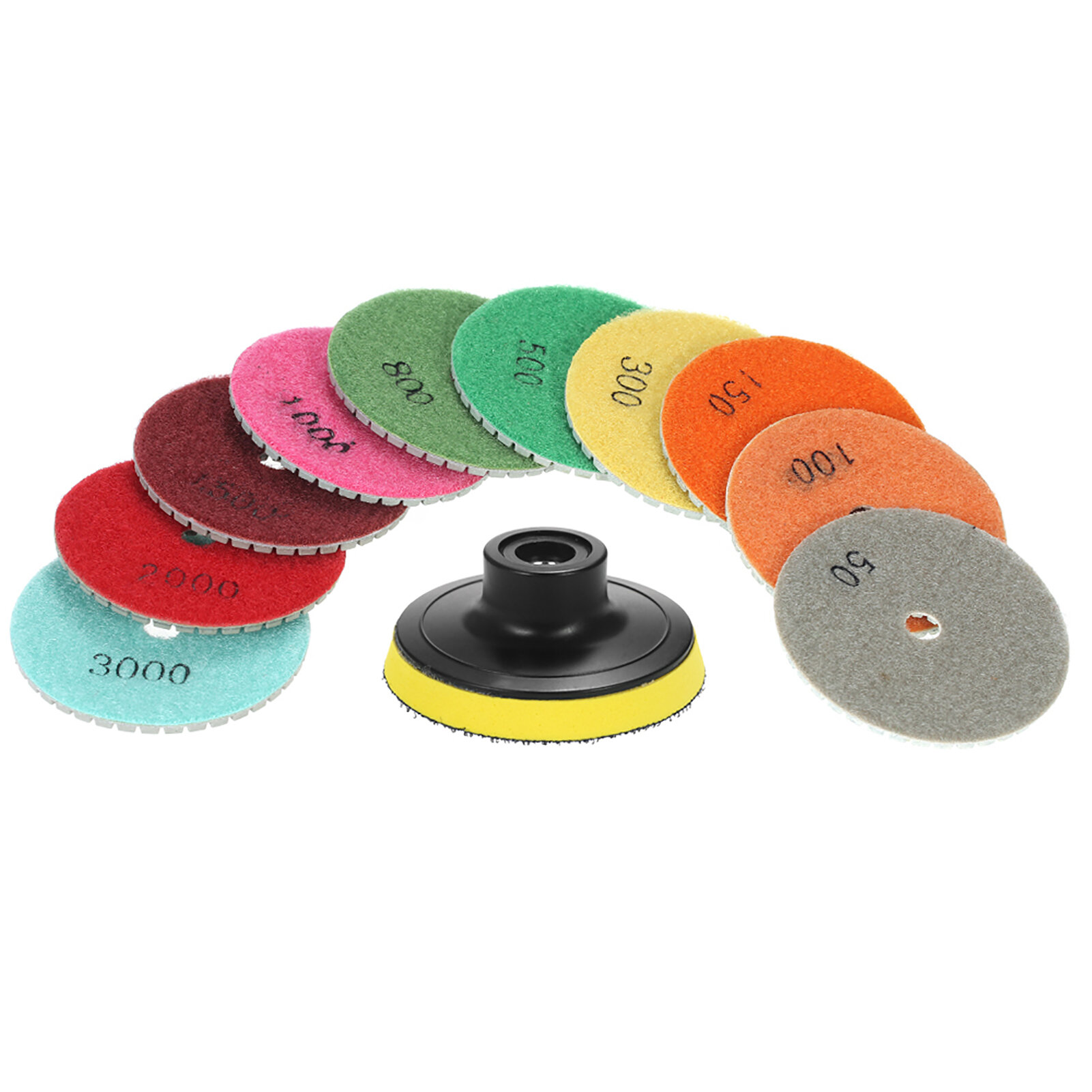 10 шт. гибких алмазных шлифовальных дисков диаметром 3 дюйма для влажной полировки + 1 опорная пластина для гранита, мрамора, камня, керамической плитки, бетона.
