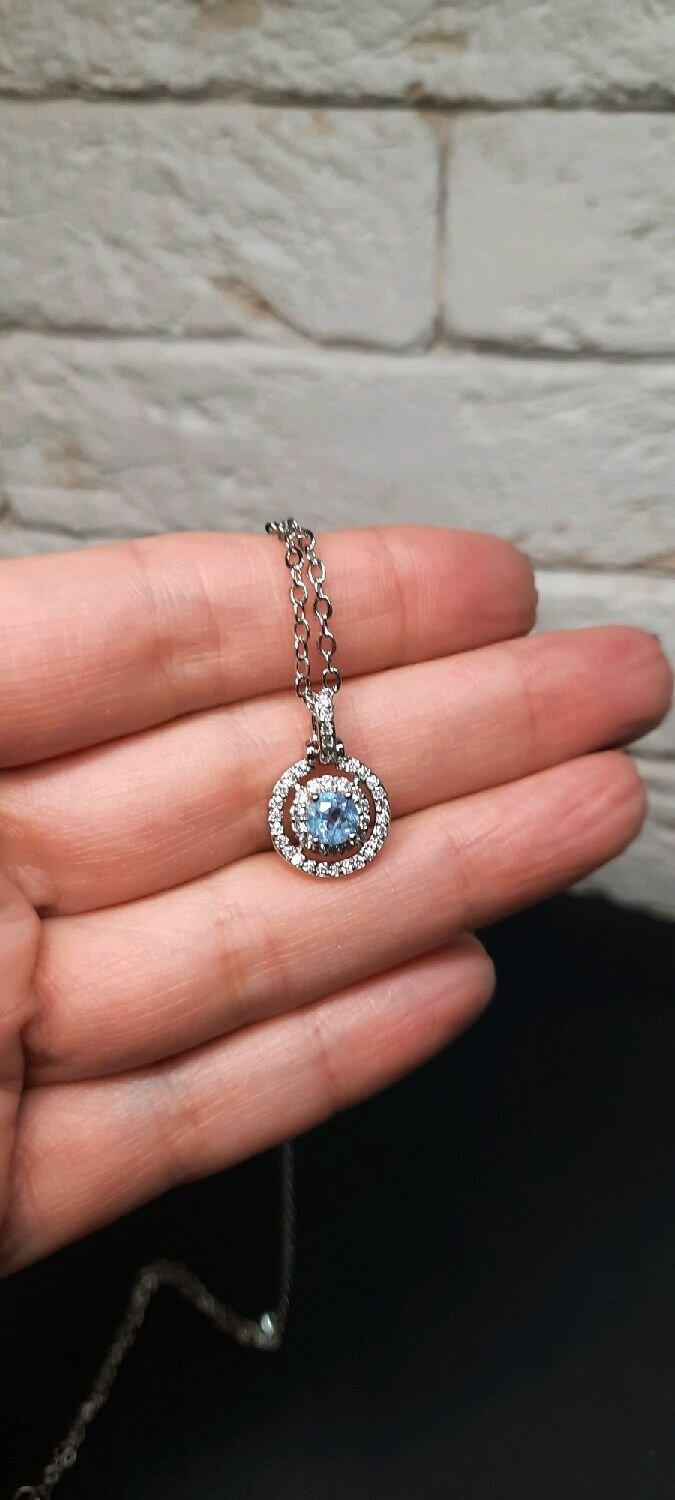 Подвеска, аквамарин, фианит