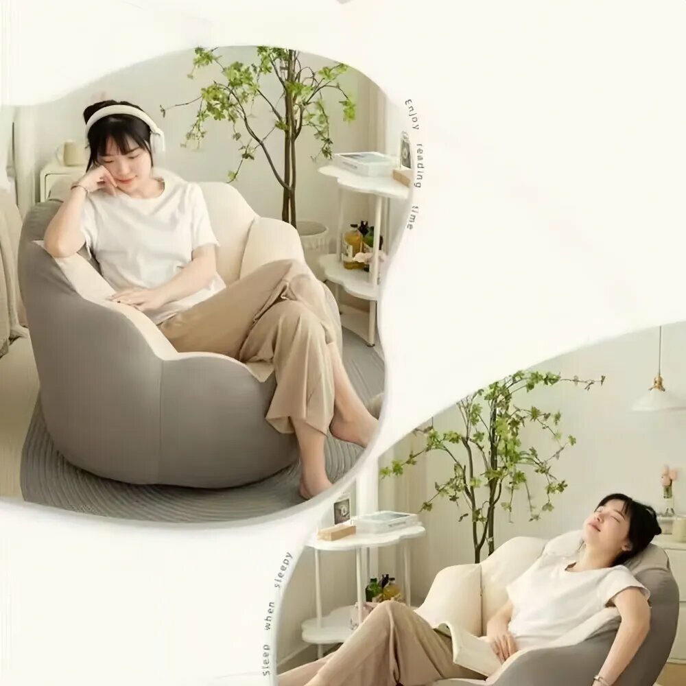 Кресло-мешок Груша, белое/темно-серое, ткань, 100кг, 70x70см