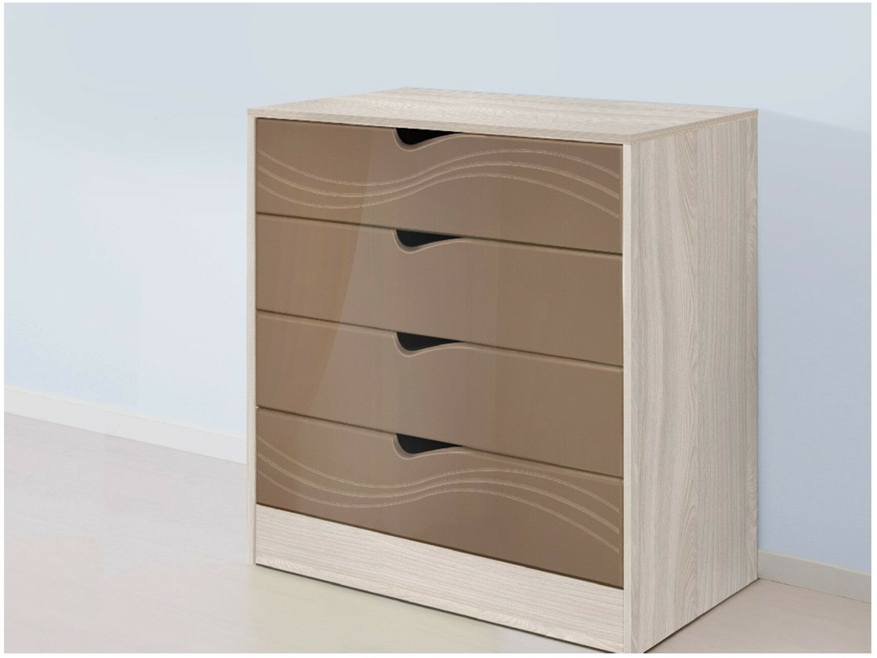 Комод в детскую комнату, МДФ, фрезеровка Волна, Ясень шимо светлый/Шоколад