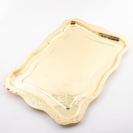 Поднос металлический, прямоугольный из нержавеющей стали 55см золотой .
