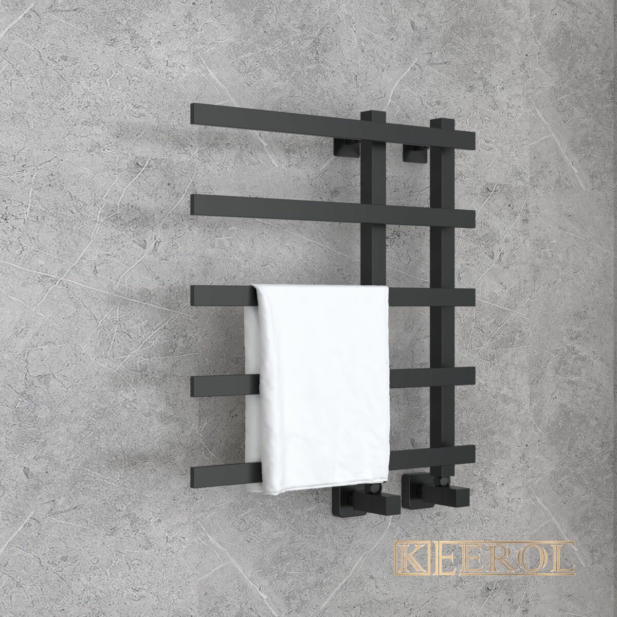 Полотенцесушитель водяной KEEROL LINO,600х500 цвет чёрный матовый.