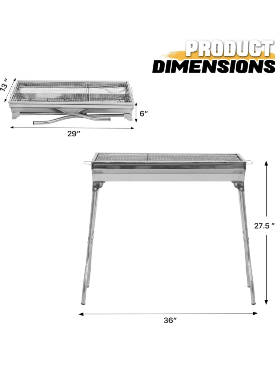 Мангал/ Гриль для барбекю жаропрочный, нержавеющая сталь, складной, с ручками, серебристый